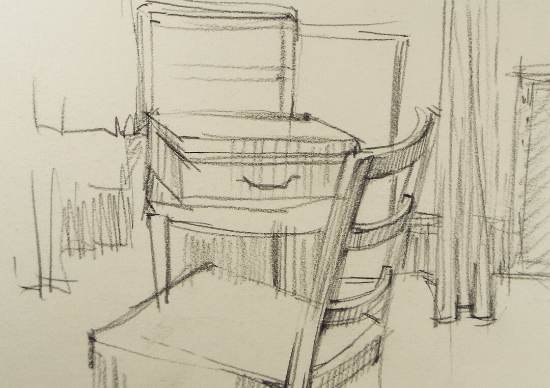 Original Pencil Drawing, 'still Life With Chair and Suitcase' , Circa ...