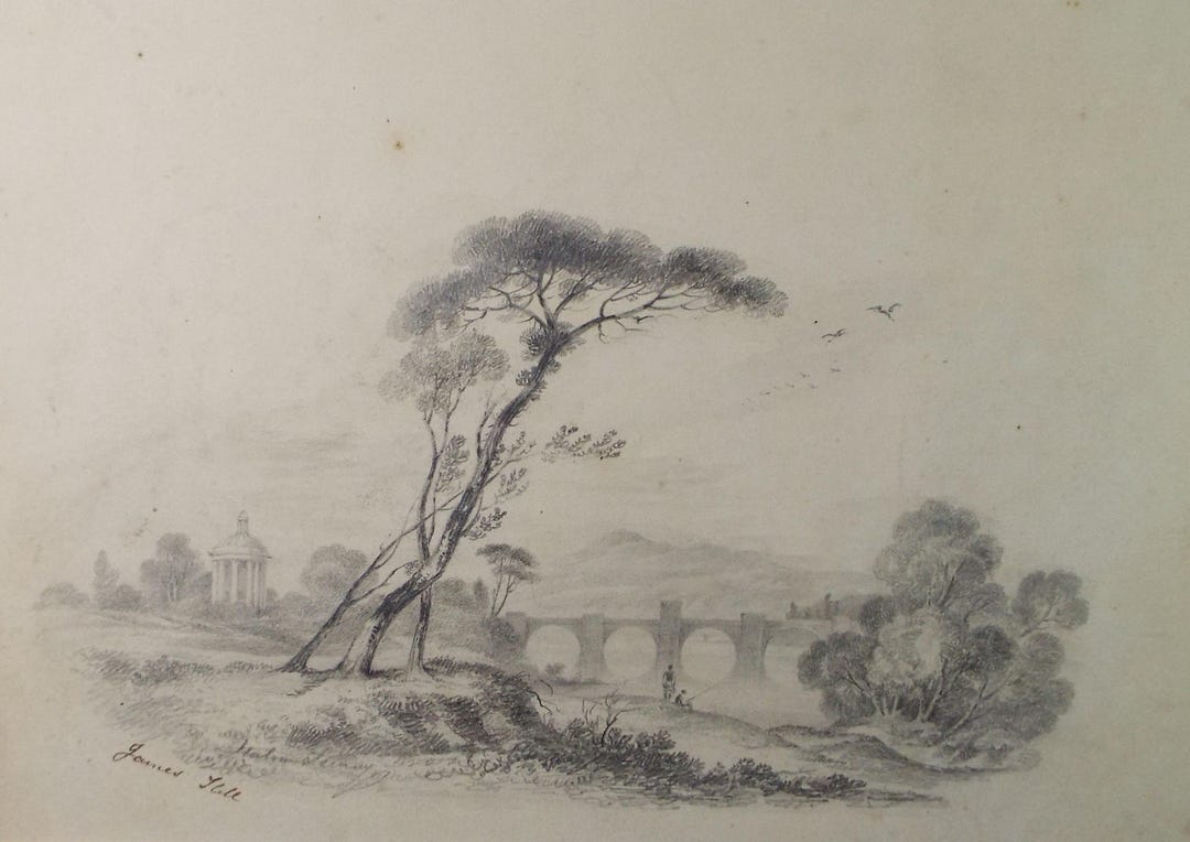 Original Pencil Drawing 'landscape With Bridge and Folly', James Hull ...