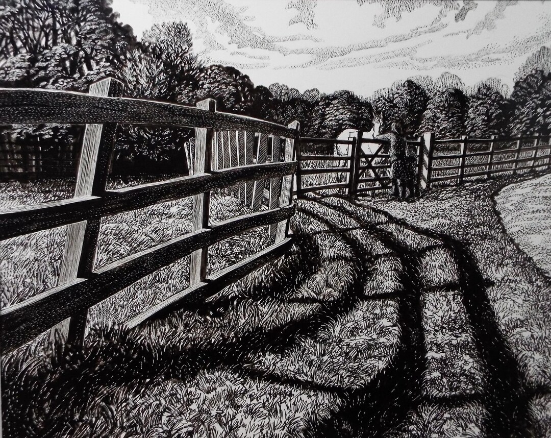 Original Scraperboard & Ink Drawing, 'in the Paddock', Lorraine Abraham ...