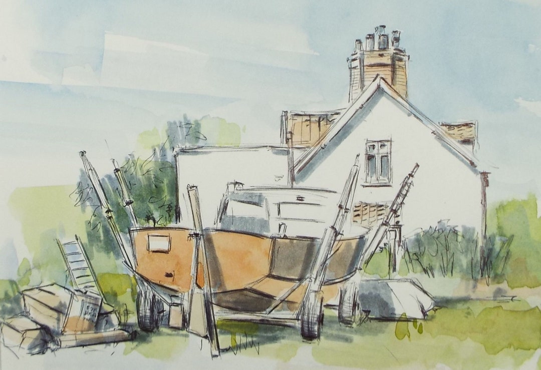 Original Watercolour & Ink, 'fishing Boat', Circa 1990's, Artist ...