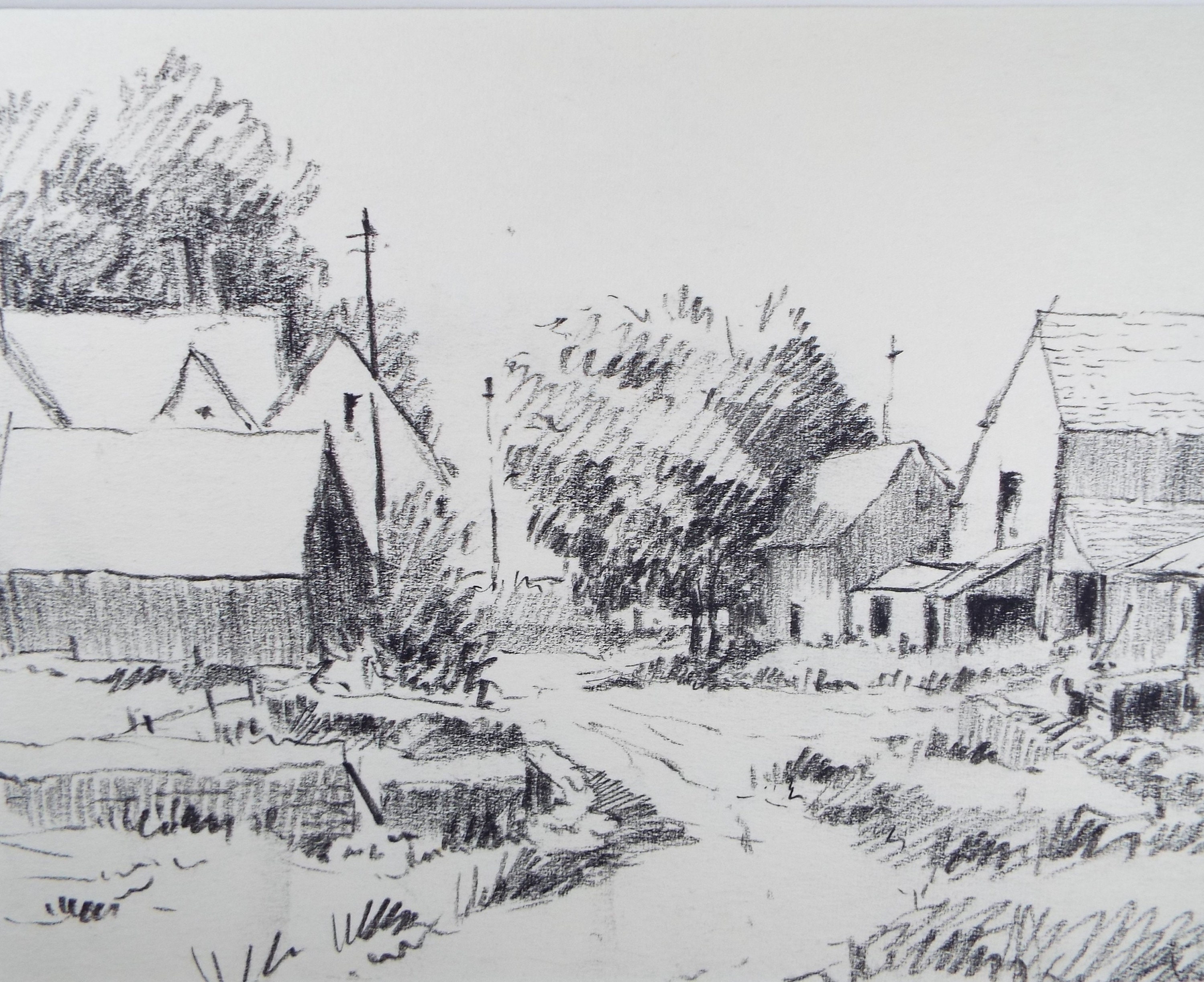 Original Pencil Drawing 'the Hamlet' Circa - Etsy