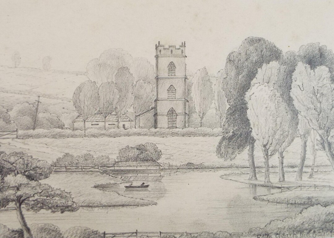 Original Pencil Drawing, 'eaton Church', Circa 1870's, Artist Unknown ...