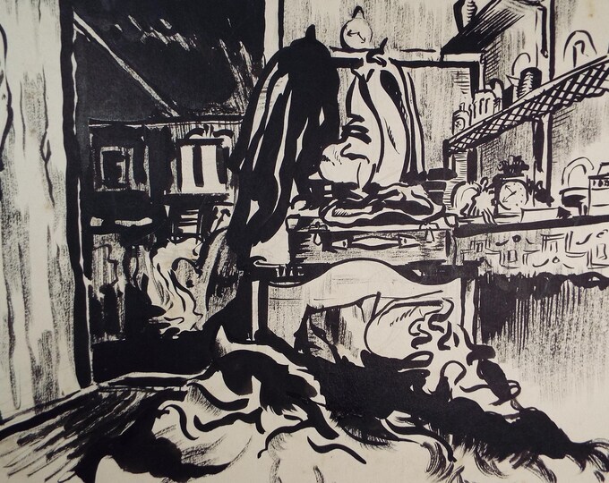 Original Ink Drawing , 'cluttered Interior, John Hambleton Holdcroft ...