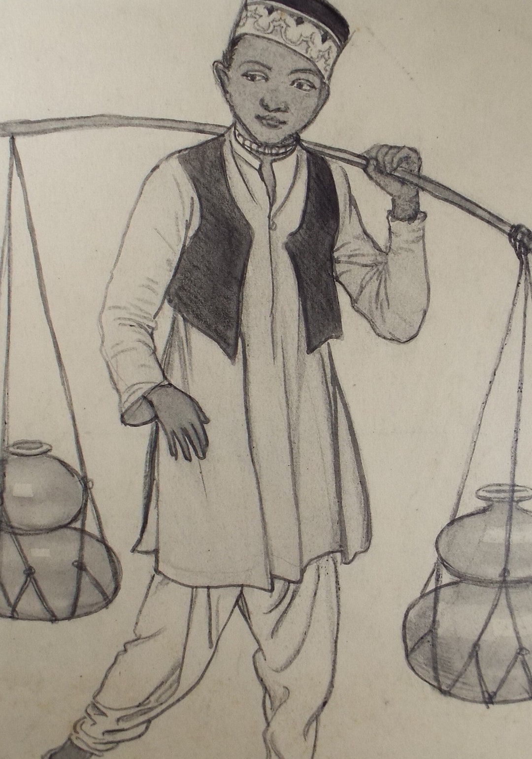 Original Pencil Sketch, 'boy Carrying Pots', Susan Beatrice Pearce ...
