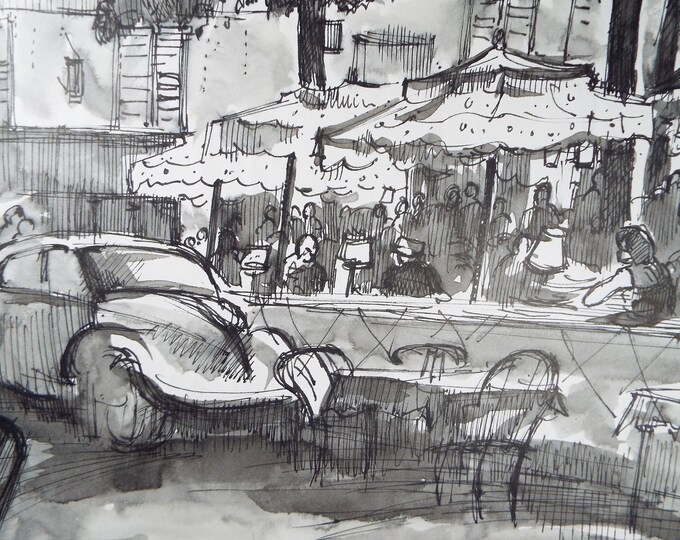 Original Pen & Wash Drawing, 'monmarte, Paris', Dated 1955, Douglas ...