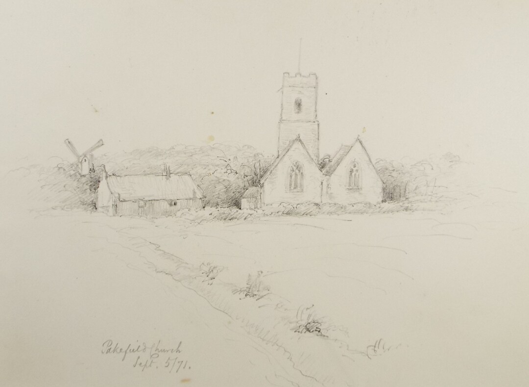 Original Pencil Drawing 'pakefield Church, Suffolk', Dated 1871 ...