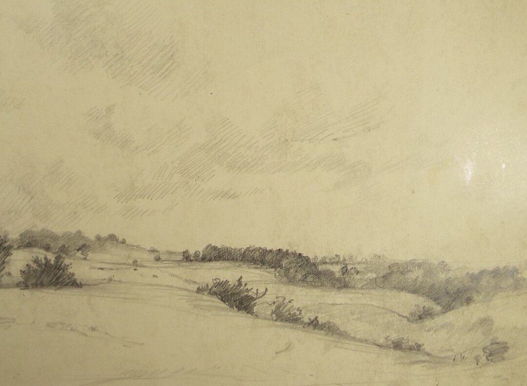 Original Pencil Drawing, 'hilly Landscape', Circa 1920's, Nan C ...