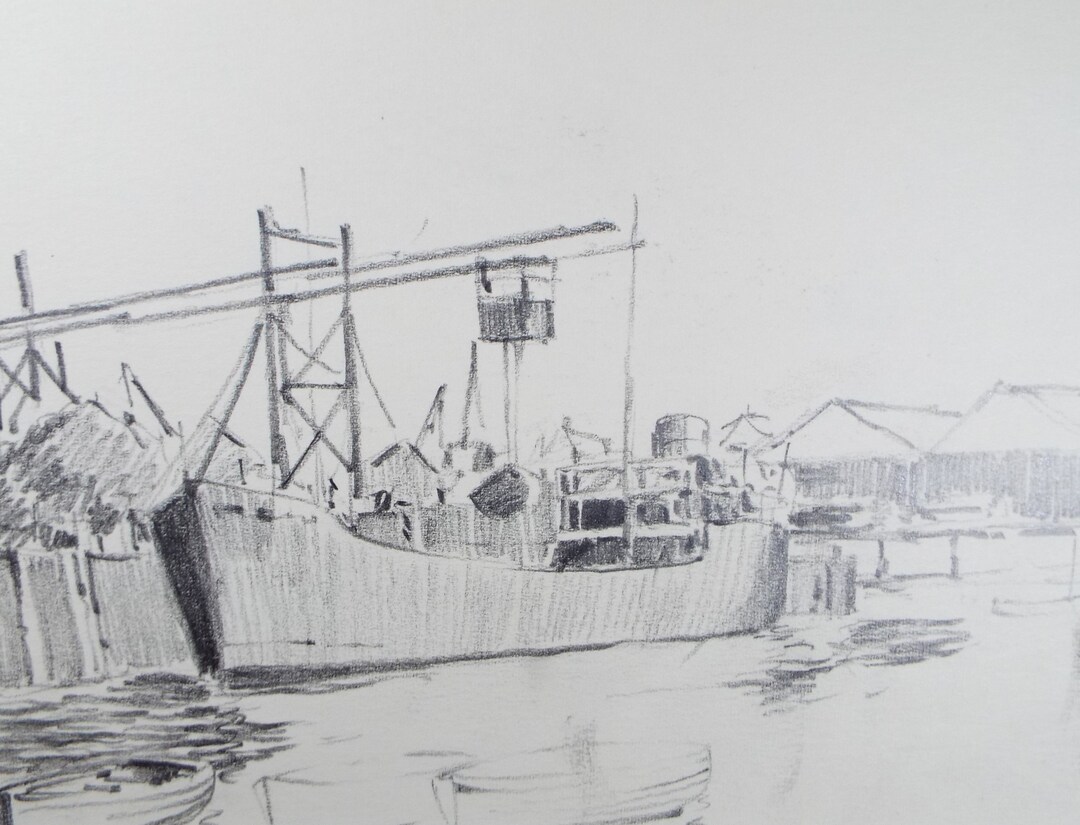 Original Pencil Drawing, 'unloading Cargo', Circa 1990's , Artist ...