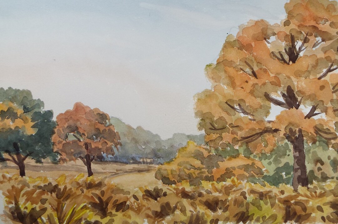 Original Watercolour, 'autumn Landscape', George Godfrey (20th Century ...