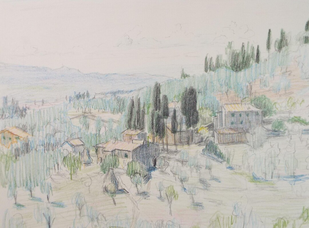 Original Pencil Drawing, 'italian Landscape', Circa 1970s, Pauline ...