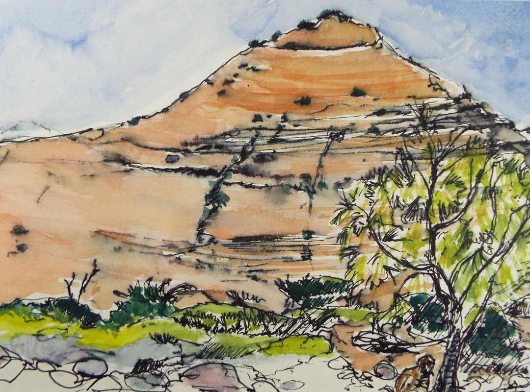 Original Watercolour, 'sandstone Escarpment', Circa 1980's, Artist ...