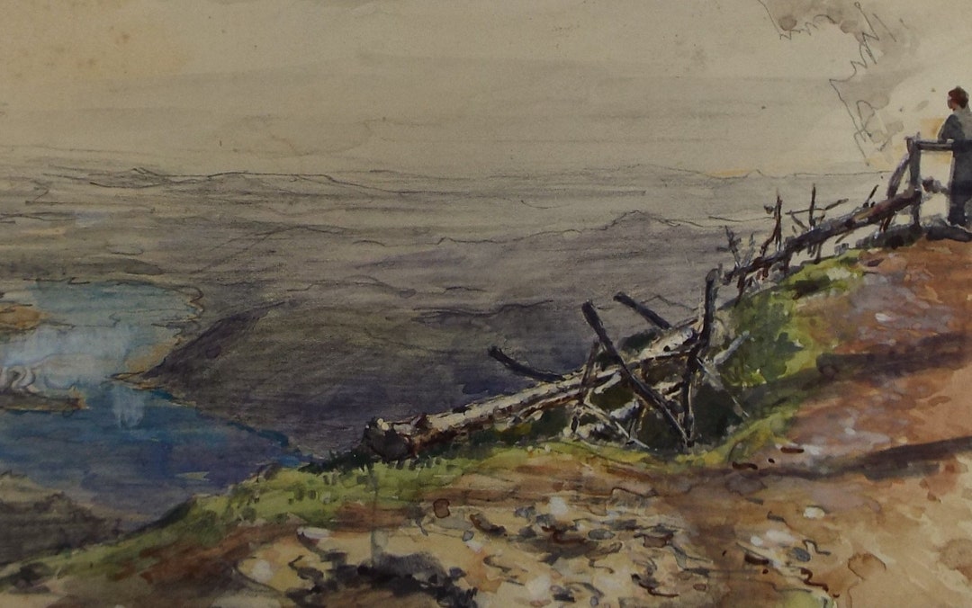 Original Watercolour, 'view From a Cliff With Figures' ', Susan ...
