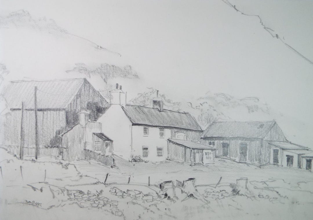 Original Pencil Drawing, 'farm Study-north Wales', Tom Sykes, Circa ...