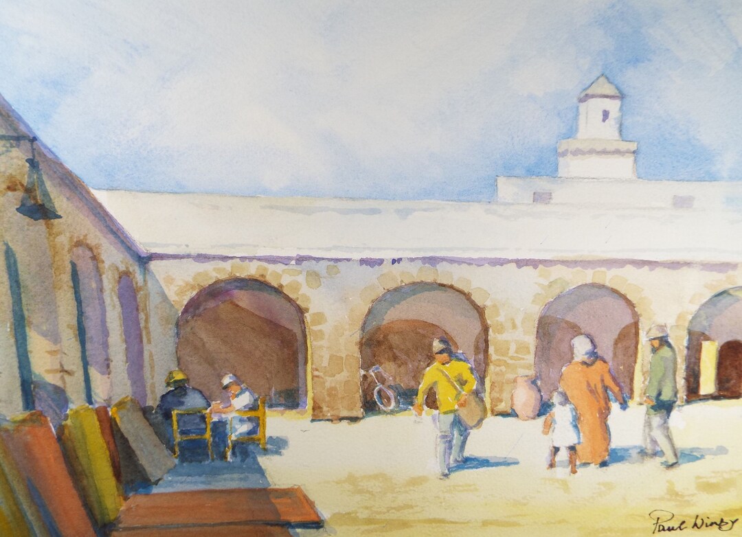 Original Watercolour on Paper, 'spanish Plaza', Paul Winby, Circa 1990 ...