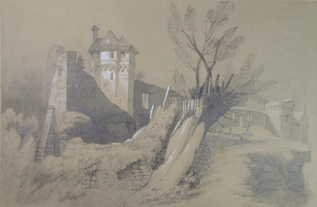 Original Pencil Drawing, 'ruined Palace', Late 19th Century, Artist ...
