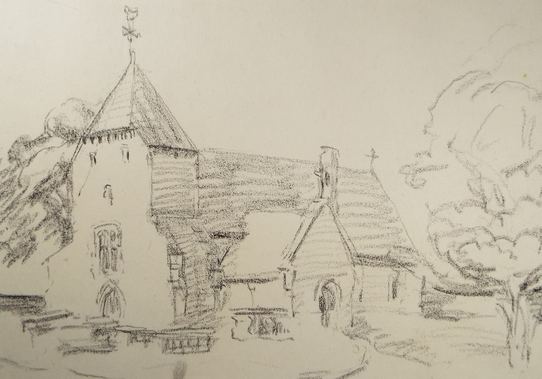 Original Conte Drawing, 'west Dean Church Nr. Seaford, Circa 1950's ...