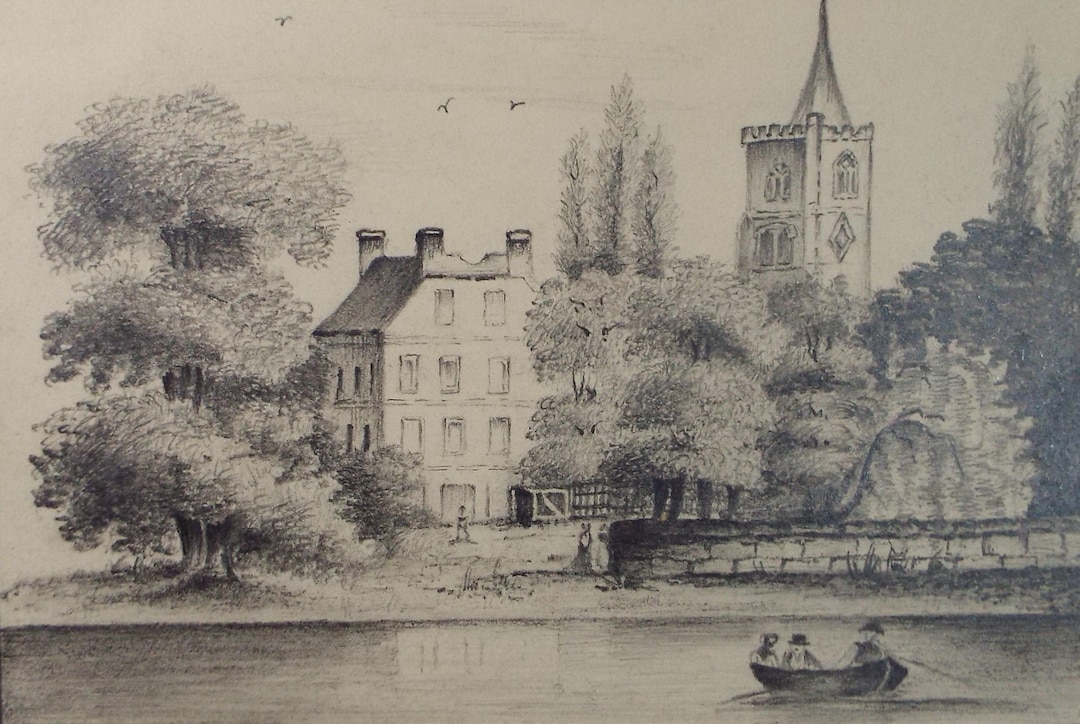 Original Pencil Drawing, 'boating on the River', Dated 1837, Artist ...