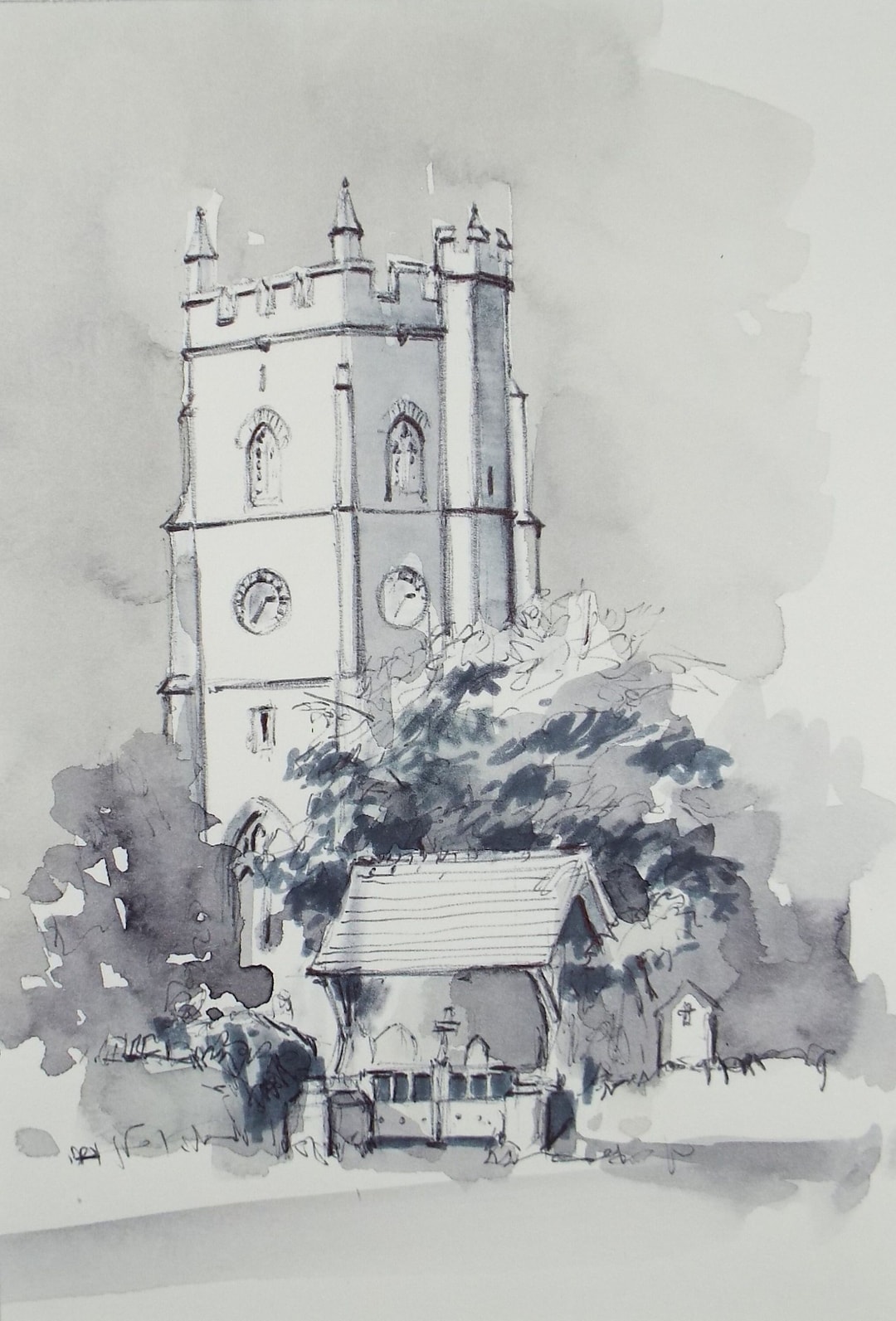 Original Watercolour & Ink, 'church', Dated 1993, Artist Unknown - Etsy