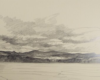 Original Pencil Drawing 'river Estuary With Boats' - Etsy