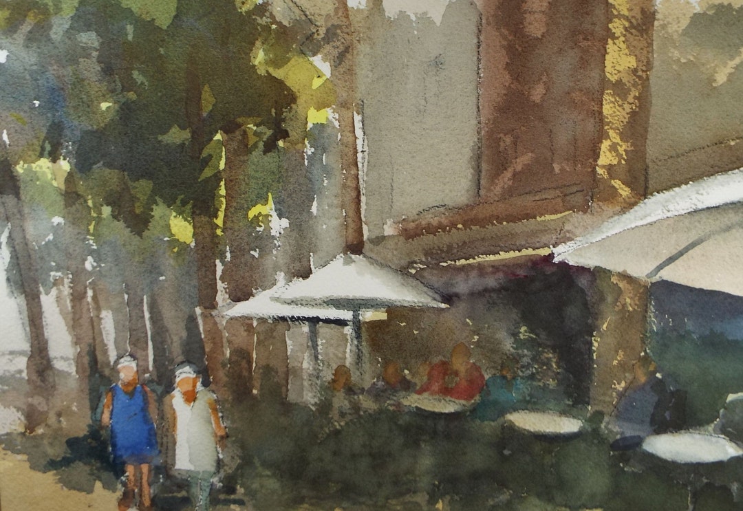 Original Watercolour on Paper, 'street Cafe With Figures', Paul Winby ...