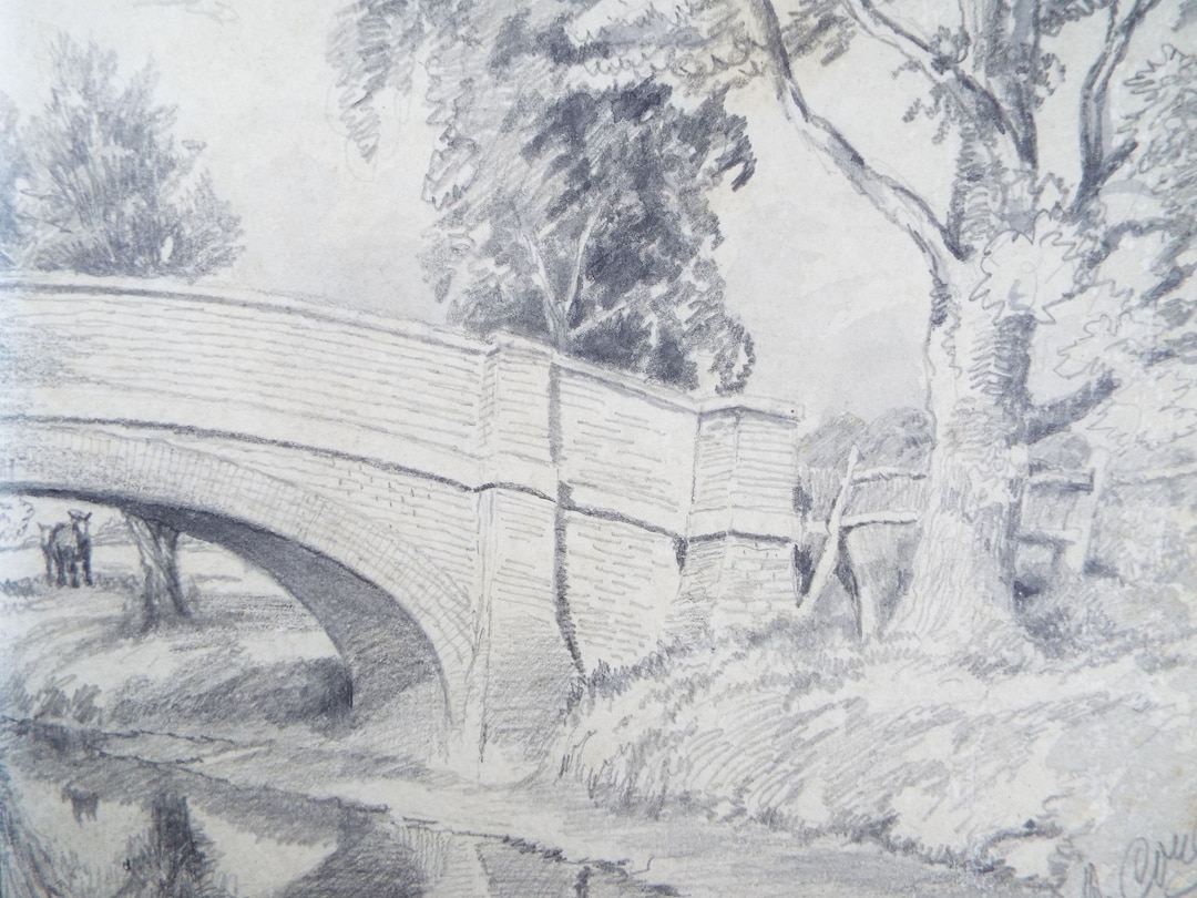 Original Pencil Drawing 'bridge Over a River', Circa 1930's, Charles ...