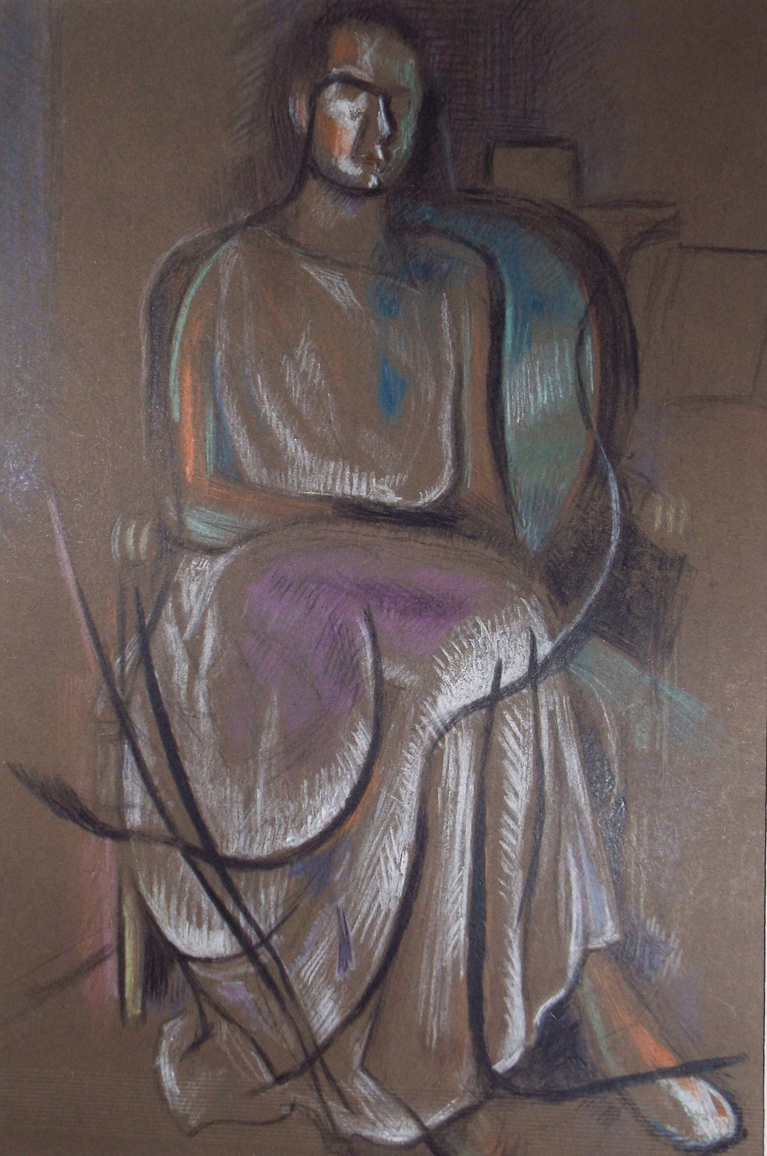 Original Pastel Drawing, 'robed Figure', James Wood (1889-1975), Circa ...