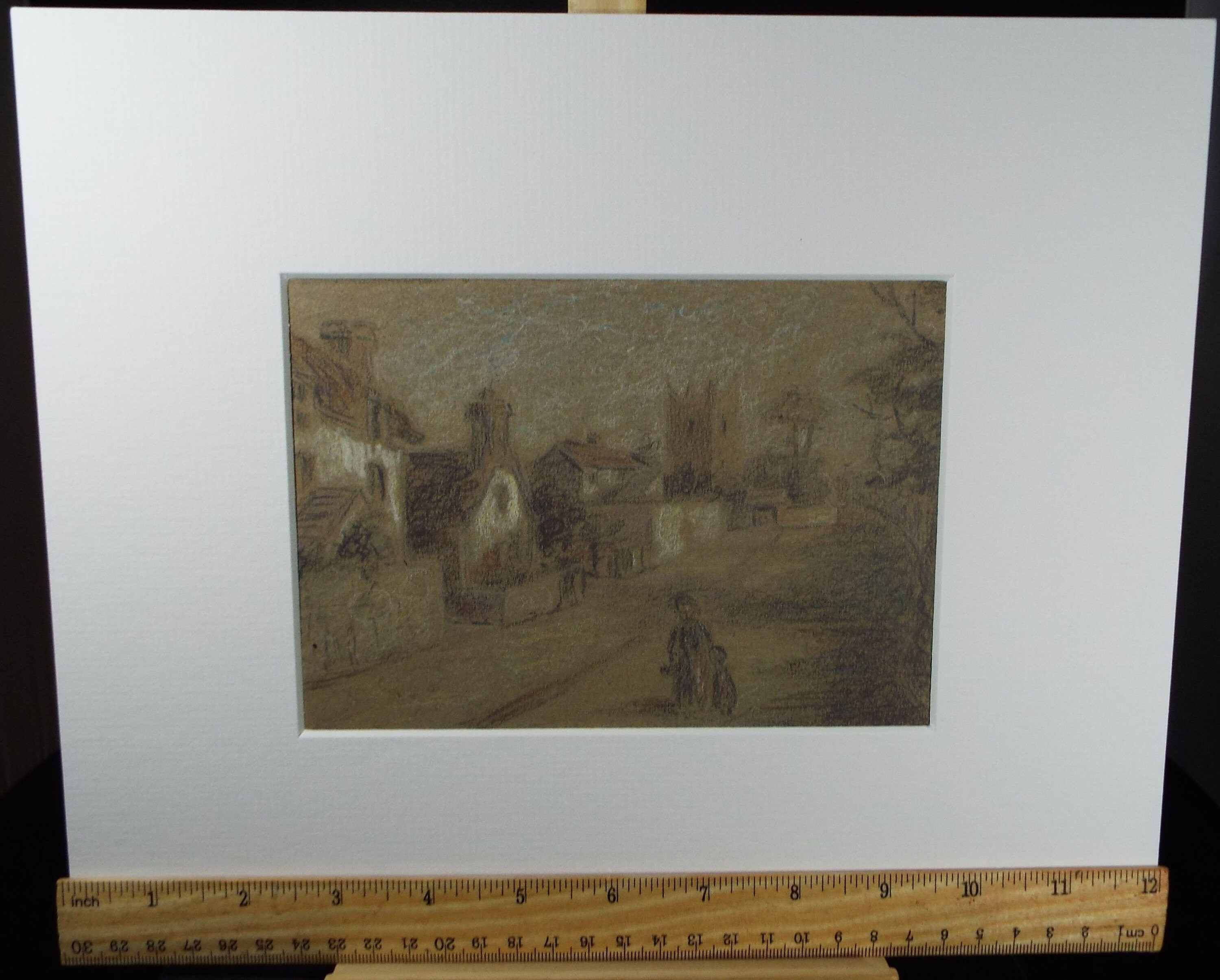 Original Pastel & Chalk, 'village Scene', Circa 1920's ,artist Unknown ...