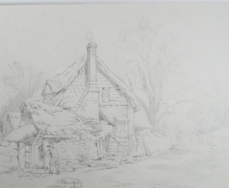 Original Pencil Drawing 'country Cottage With - Etsy