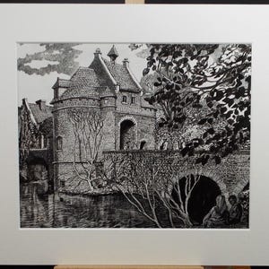 Original Scraperboard & Ink Drawing, 'fortified Manor House', Lorraine ...