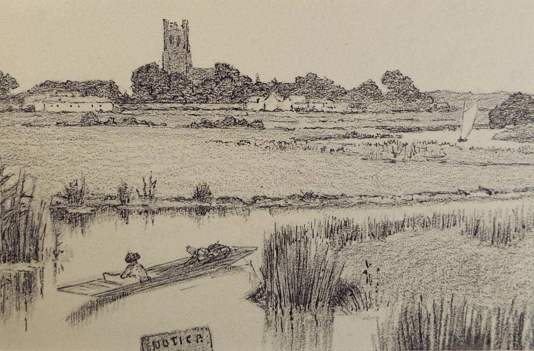 Original Pencil Drawing, 'punt on the Cam', Artist Unknown, Late 19th ...
