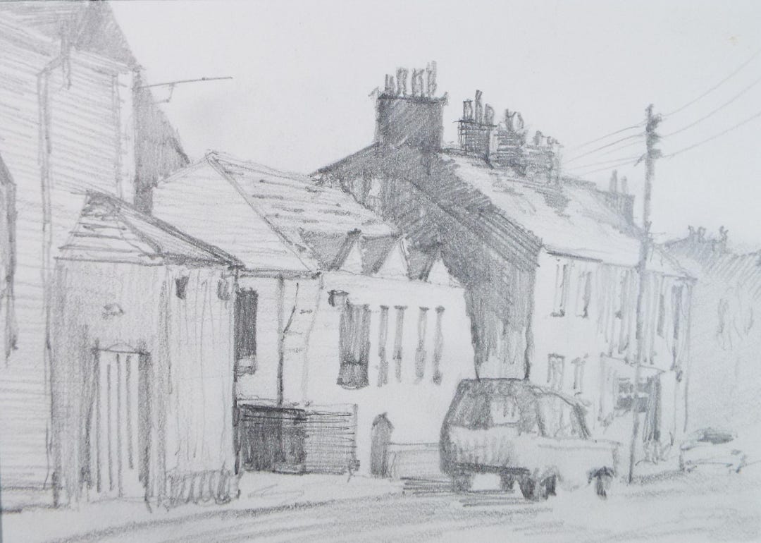 Original Pencil Drawing 'street Scene' - Dated 1986, Artist Unknown - Etsy