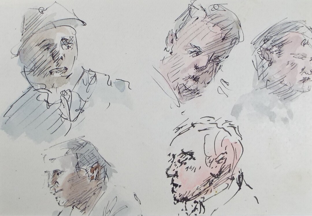 Original Watercolour & Ink Drawing, 'head Studies', Hugh Mckenzie (1909 ...
