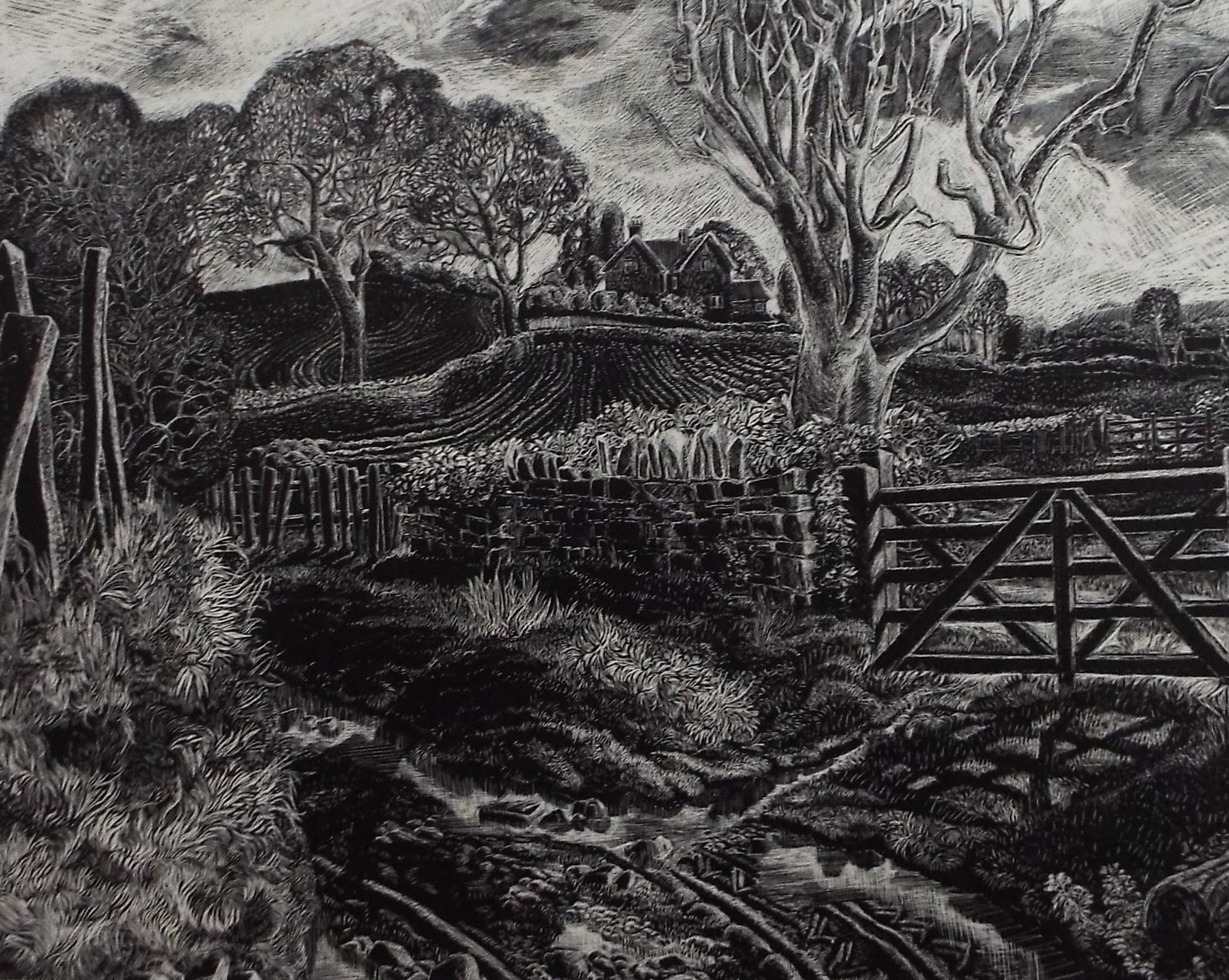 Original Scraperboard Drawing, 'farming Landscape', Lorraine Abraham ...