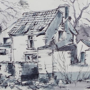 Original Watercolour & Ink, 'dilapidated Cottage', Dated 1996, Artist ...