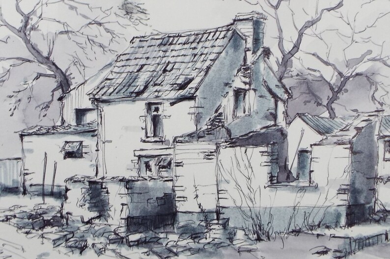 Original Watercolour & Ink, 'dilapidated Cottage', Dated 1996, Artist ...