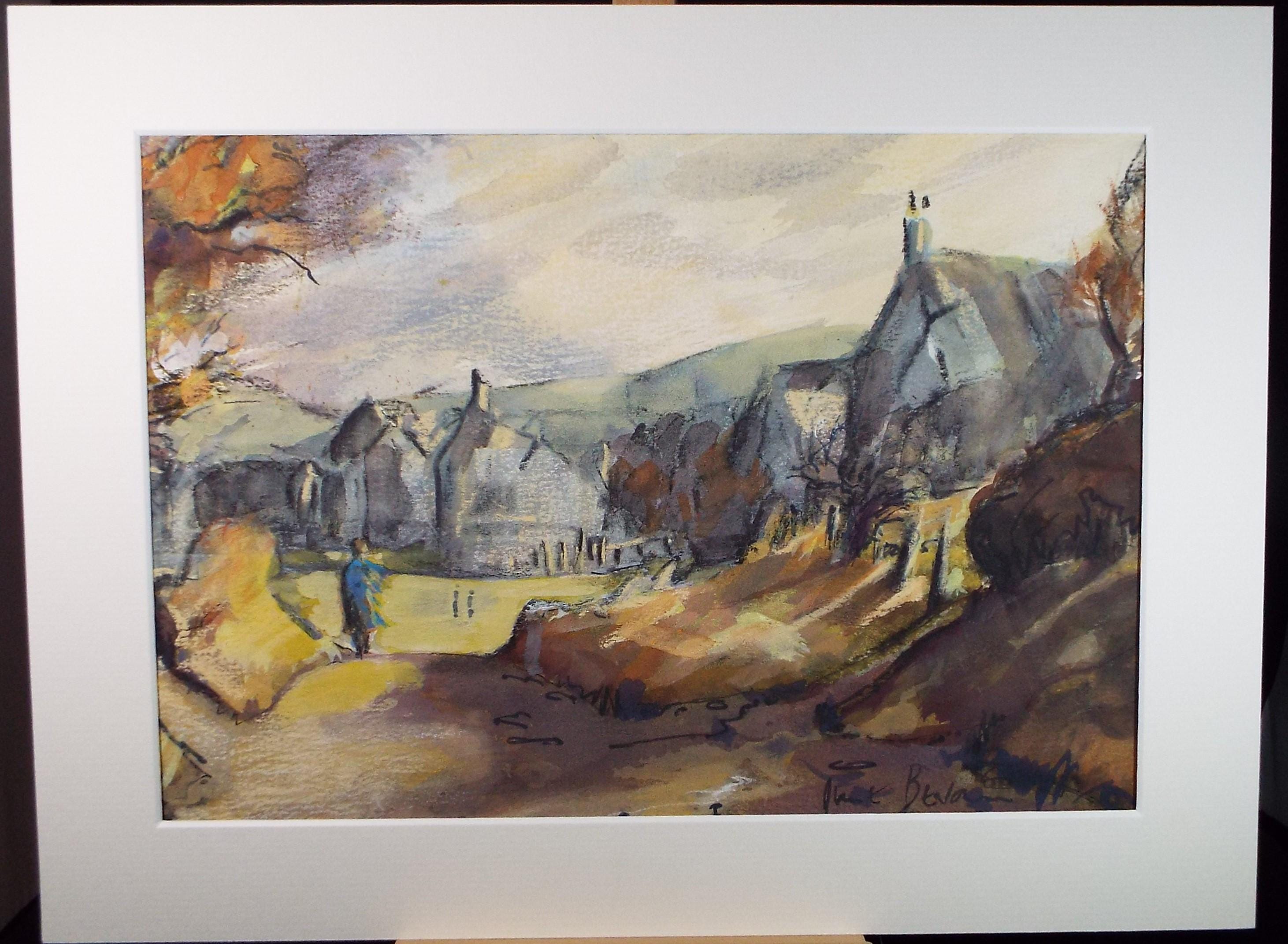 Original Watercolour, 'village Landscape With Figures', June Bevan ...