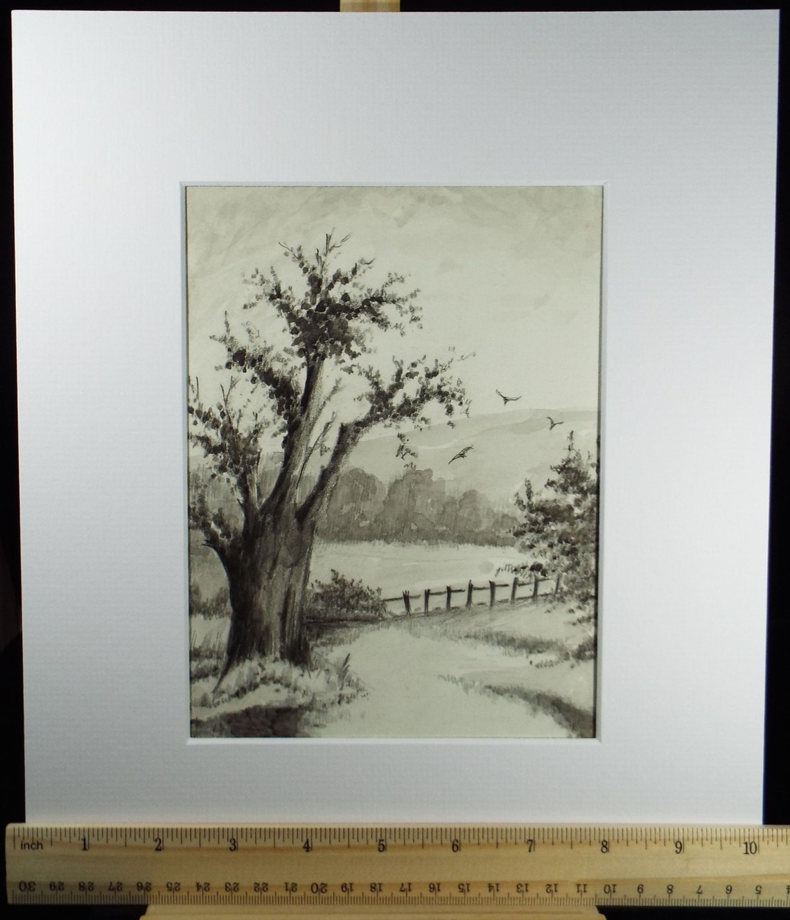 Original Ink and Wash 'tree Study With Distant Fields' 1940's, A ...