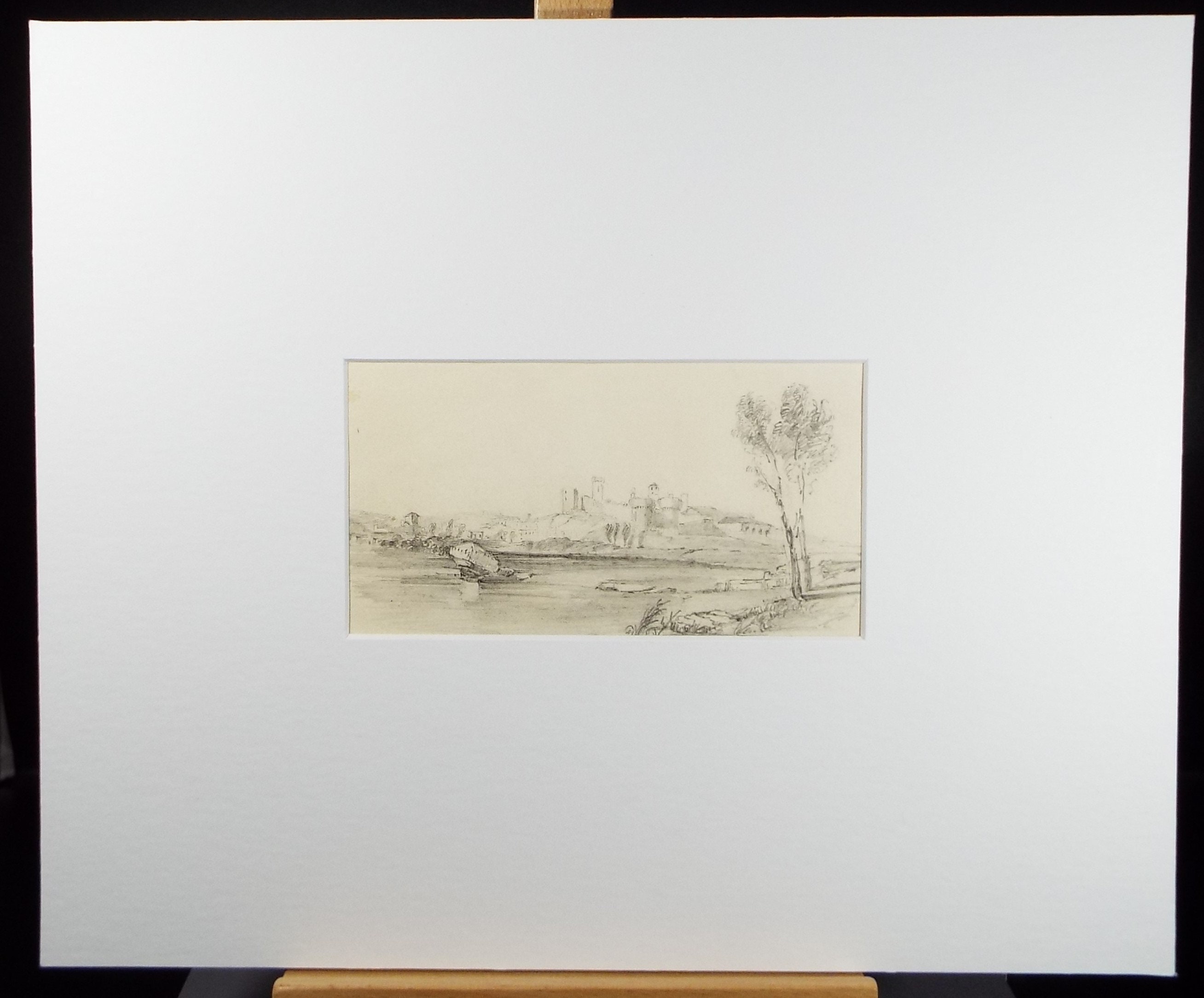 Original Pencil Drawing, 'hilltop Ruins', Unknown Artist Mid 19th ...