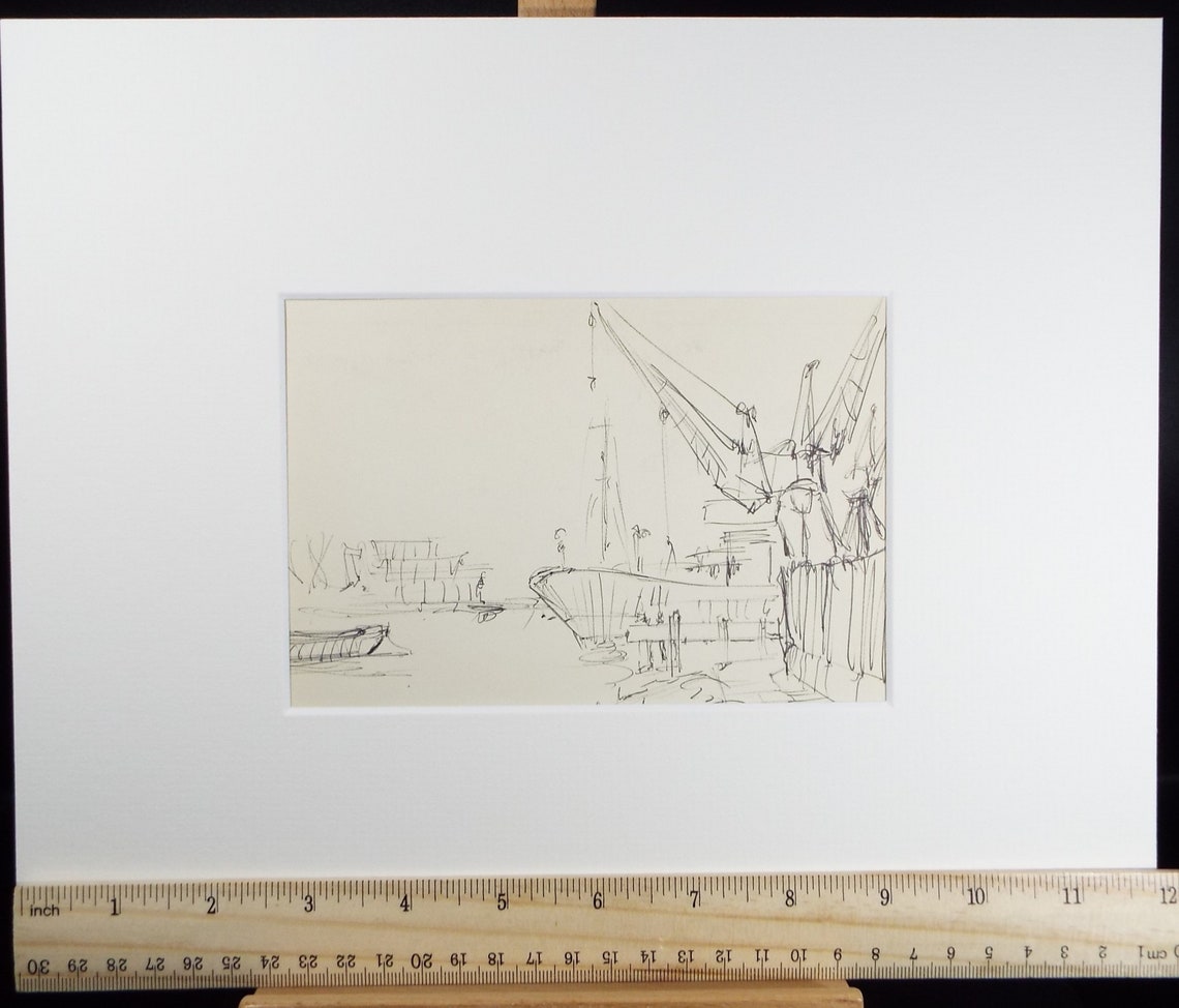Original Pen & Ink Drawing, 'the Quayside', Hugh Mckenzie (1909-2005 ...