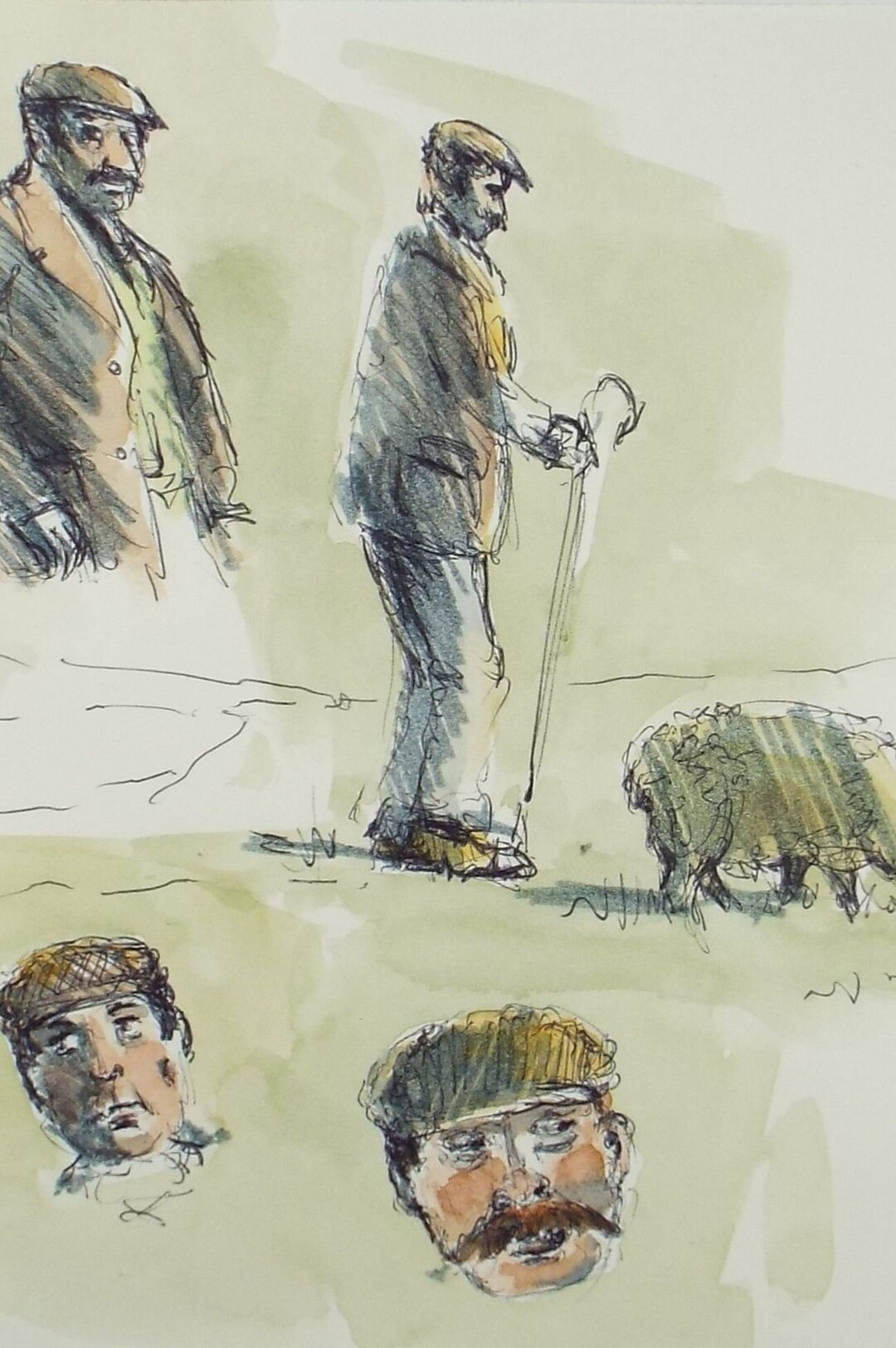 Original Watercolour & Ink, 'shepherd Study', Circa 1990's, Artist ...