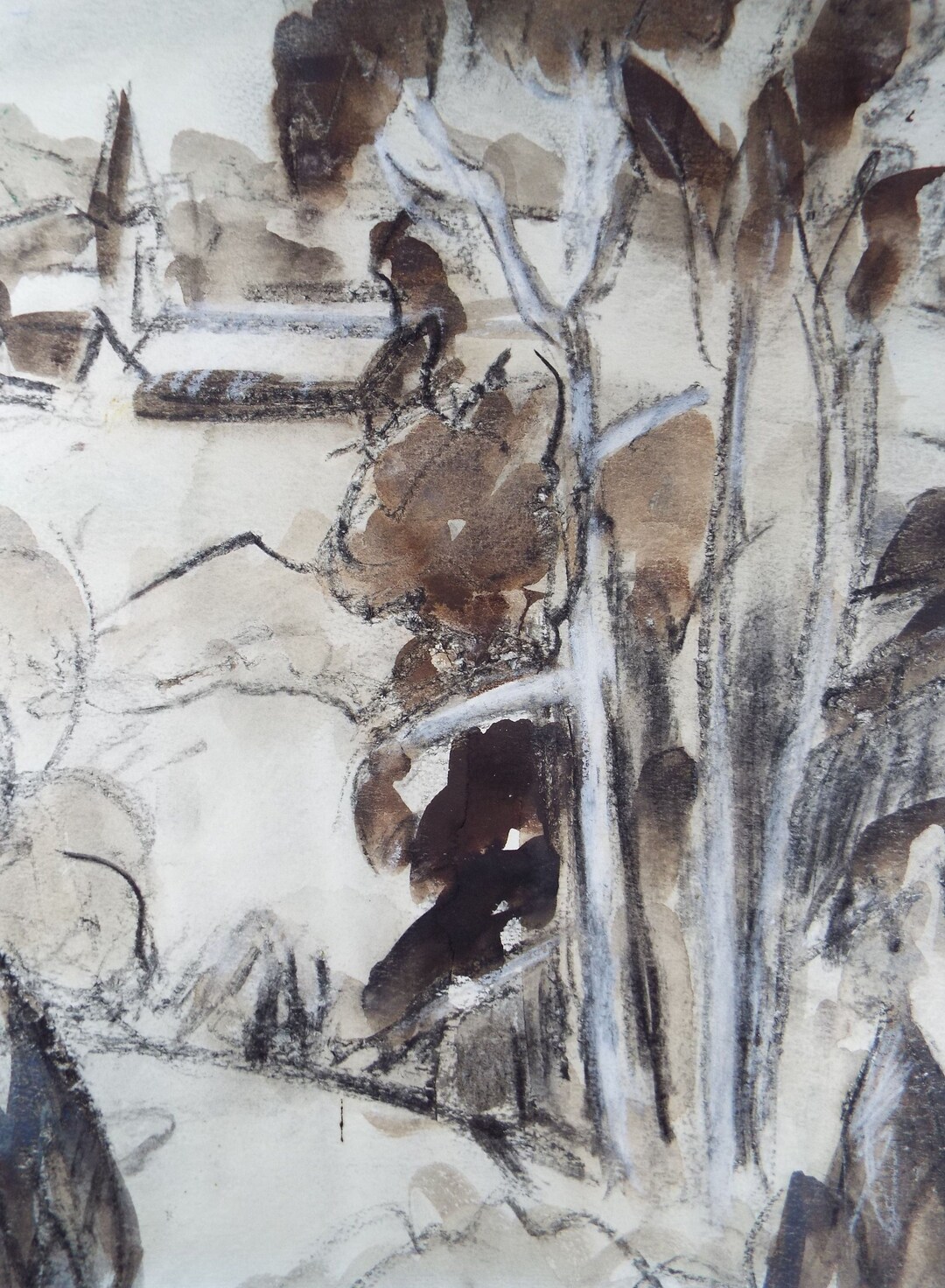 Sepia Impressionist Landscape: Original Gouache & Watercolour, 1980s - Etsy