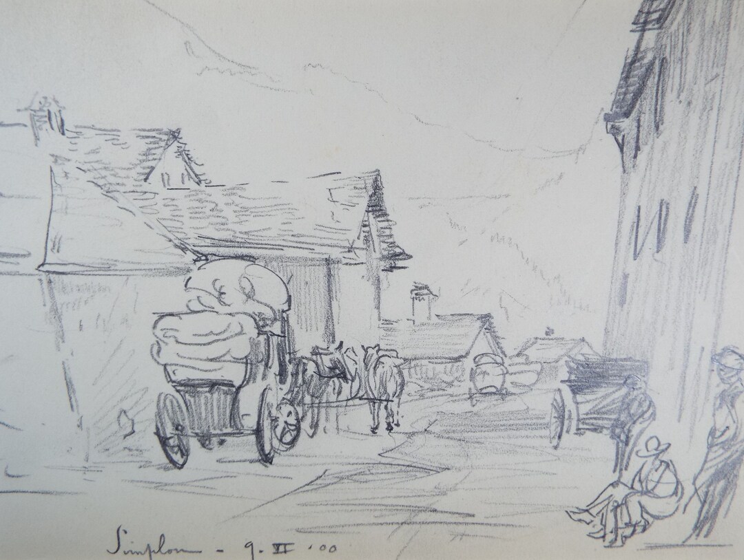 Original Pencil Drawing , 'simplon, Switzerland' 1900, Gabriel Thompson ...