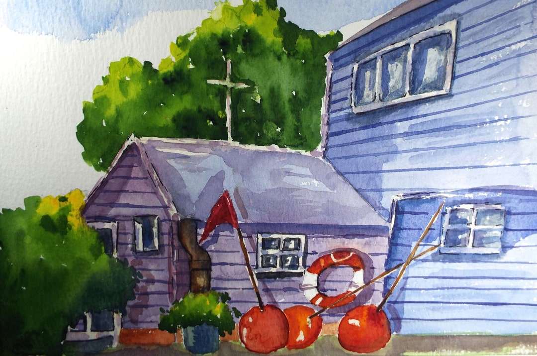 Original 'red Buoys' Watercolour Painting by Ray Burns, Framed - Etsy