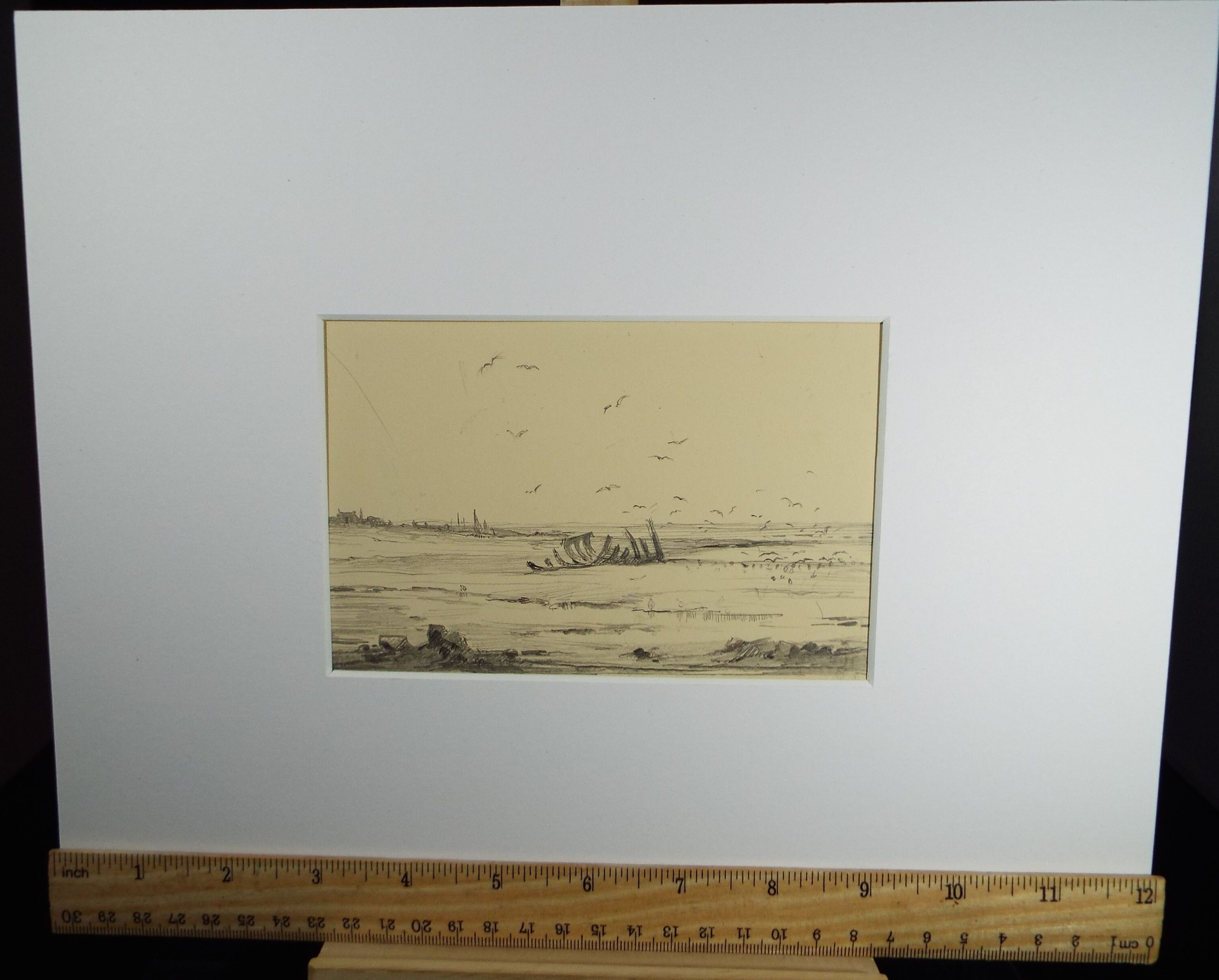 Original Pencil Drawing, 'boat Skeleton on the Shore', Circa 1920's ...