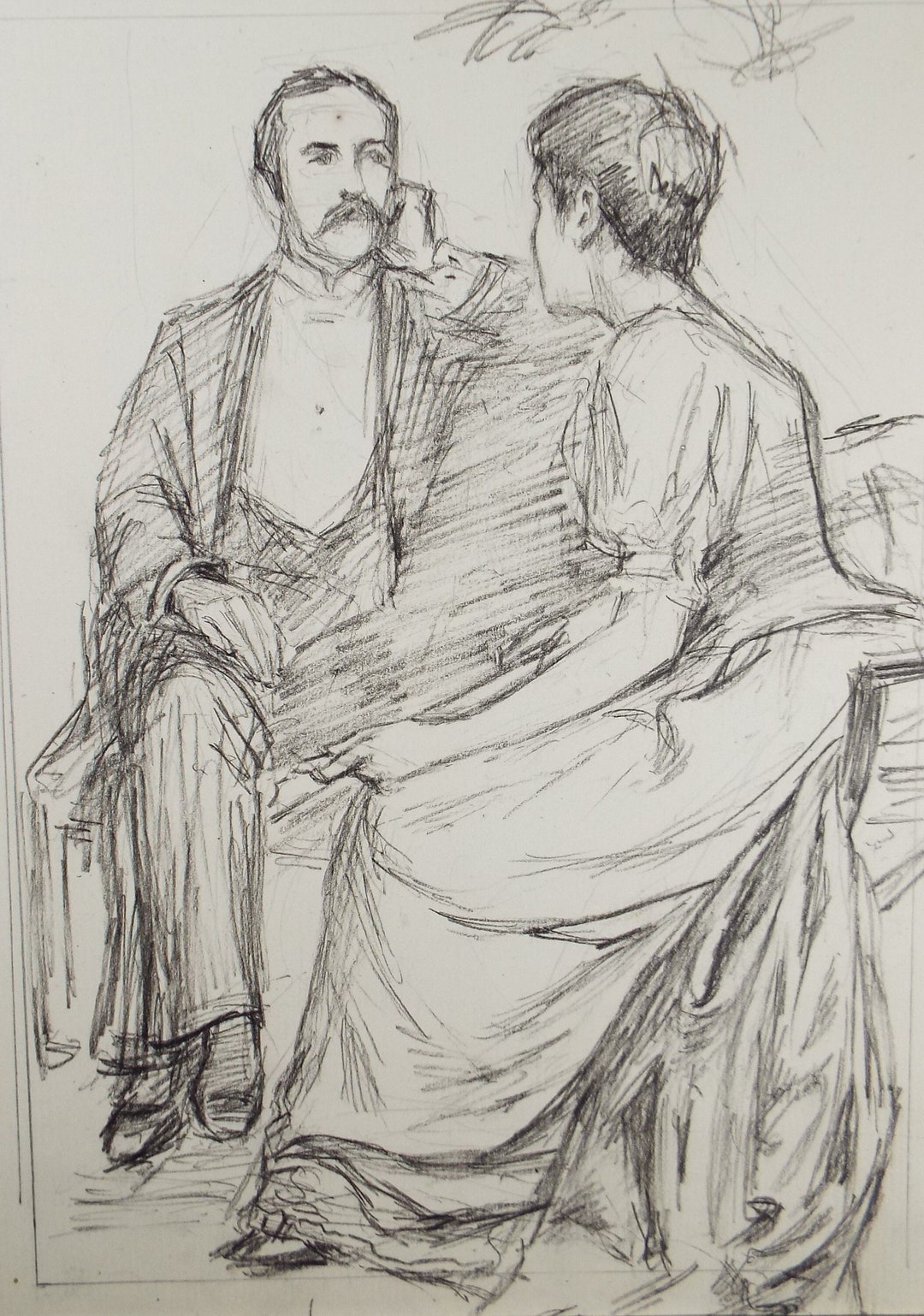 Original Pencil Sketch,'the Conversation', Leonard Leslie Brooke 1862 ...
