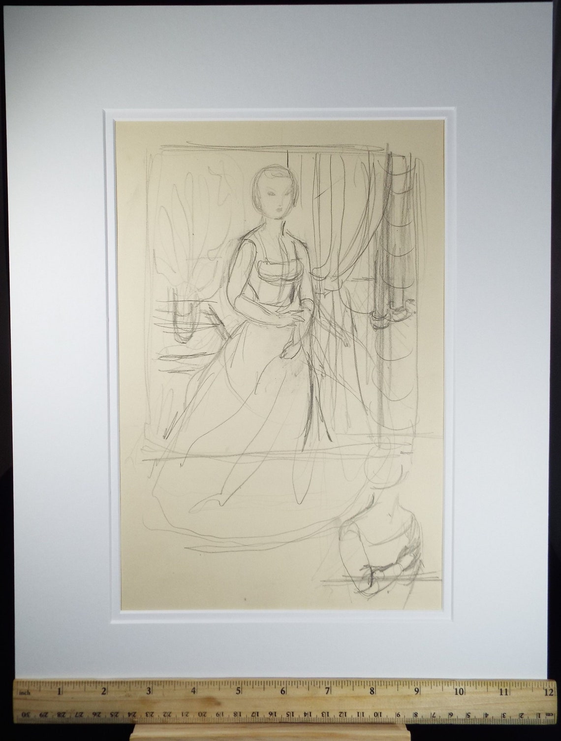 Original Pencil Drawing 'portrait of Woman in a Long - Etsy