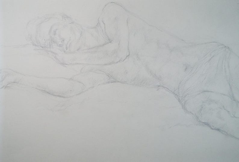 Pencil Drawing 'recumbent Male Figure', C1950s, C.D. Finley - Etsy