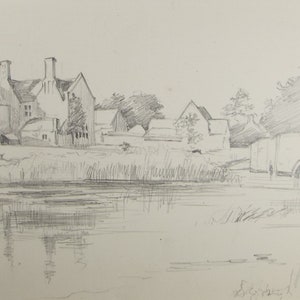 Original Pencil Sketch,'manor House by the River', Leonard Leslie ...