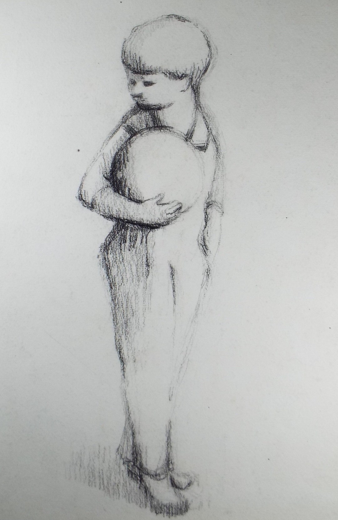 Original Pencil Drawing,'boy With Ball', Circa 1990, Mariota Bosanquet ...