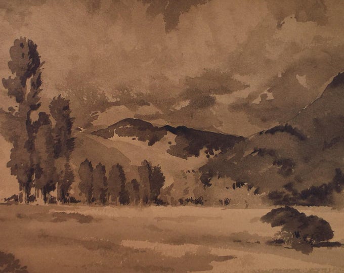 Original Sepia Watercolour, 'landscape Study', Artist Unknown, Circa ...